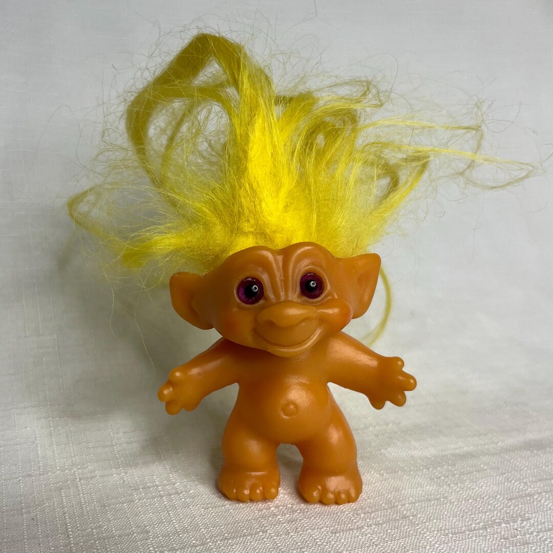 Vintage Unmarked Troll Doll, Yellow Hair, Purple Spiral Eyes, Likely ...
