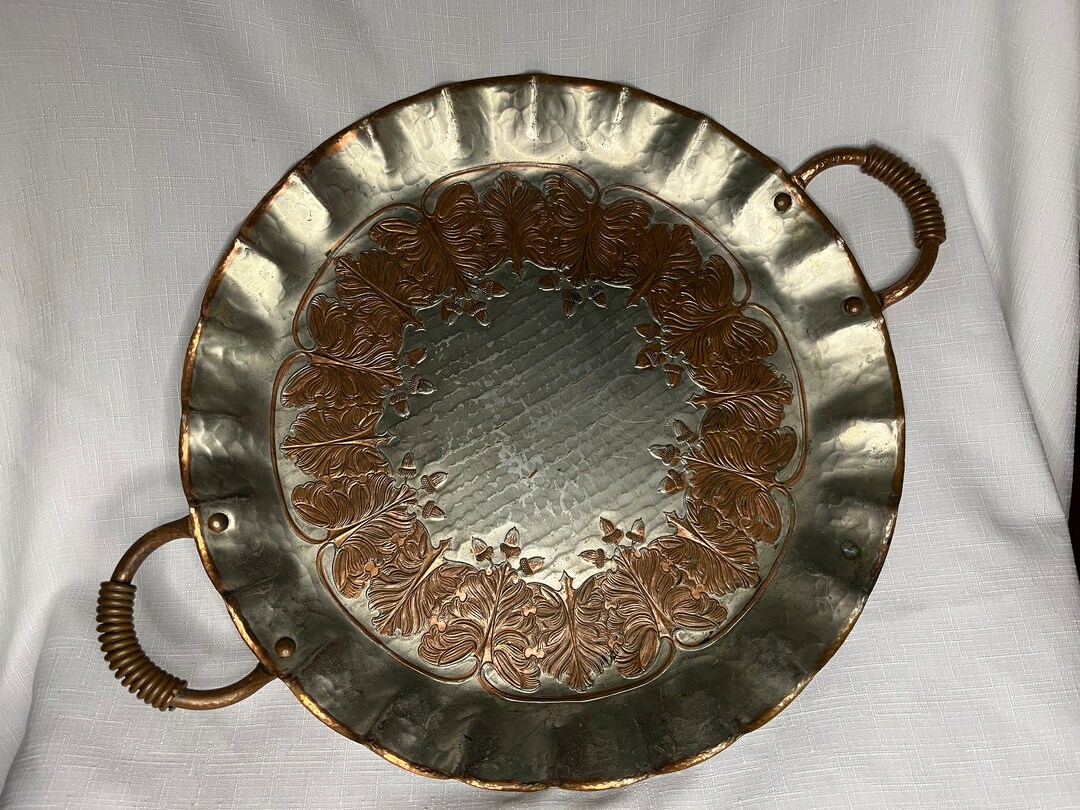 Vintage Acorn Pattern Tray, Antique Beaten Copper, Trade Continental ...