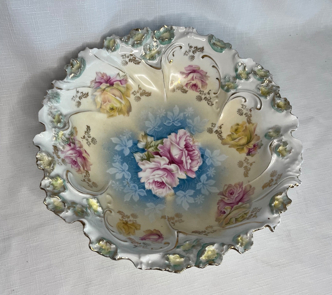Unmarked Large RS Prussia Floral Bowl, Mold 57, Some Chips, READ ...