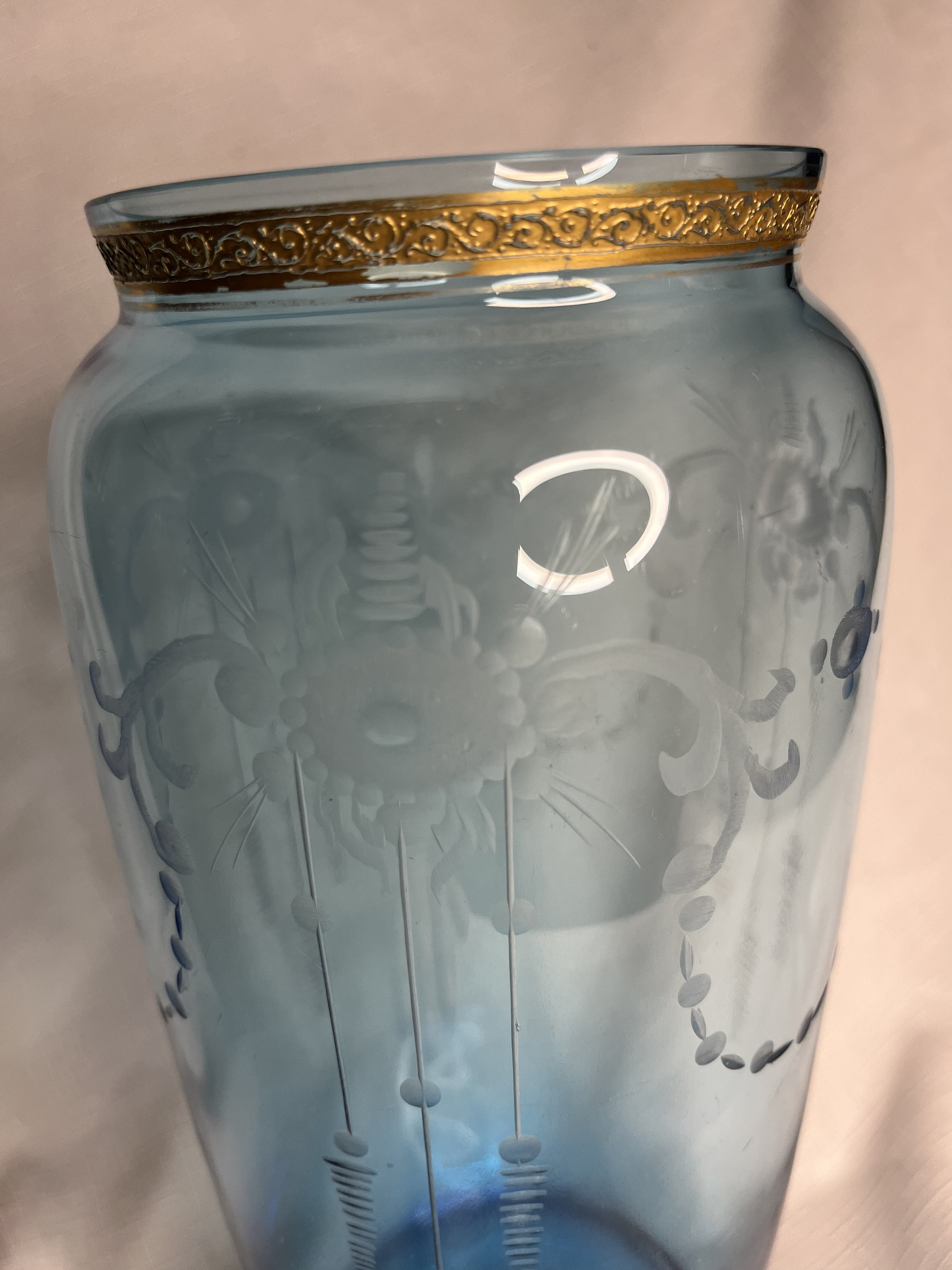 Stunning Vintage Hawkes Glass Vase, Cornflower Blue, Gilded, Wheelcut ...