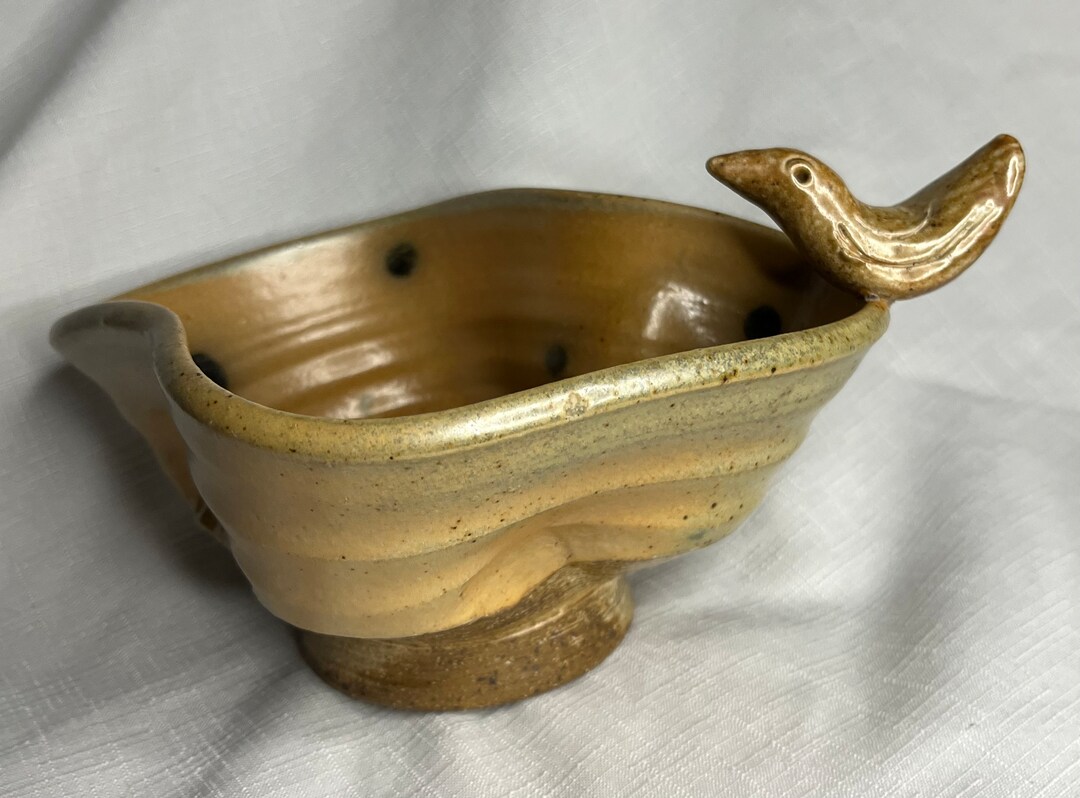 Vintage Hand Made Pottery Bowl With Bird, Artist Signed and Stamped FJ ...