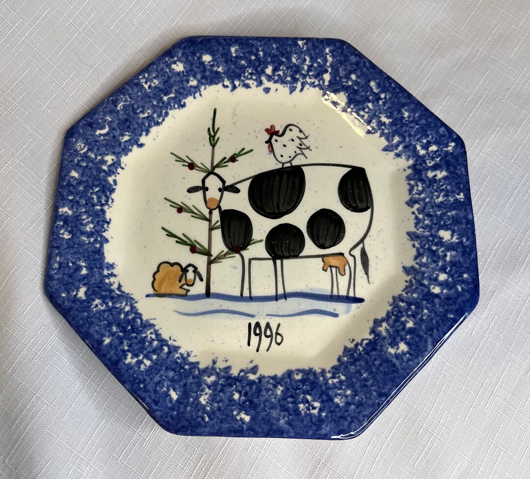 Molly Dallas Spatterware Side Plate, 1996, Christmas, Cow, Chicken - Etsy