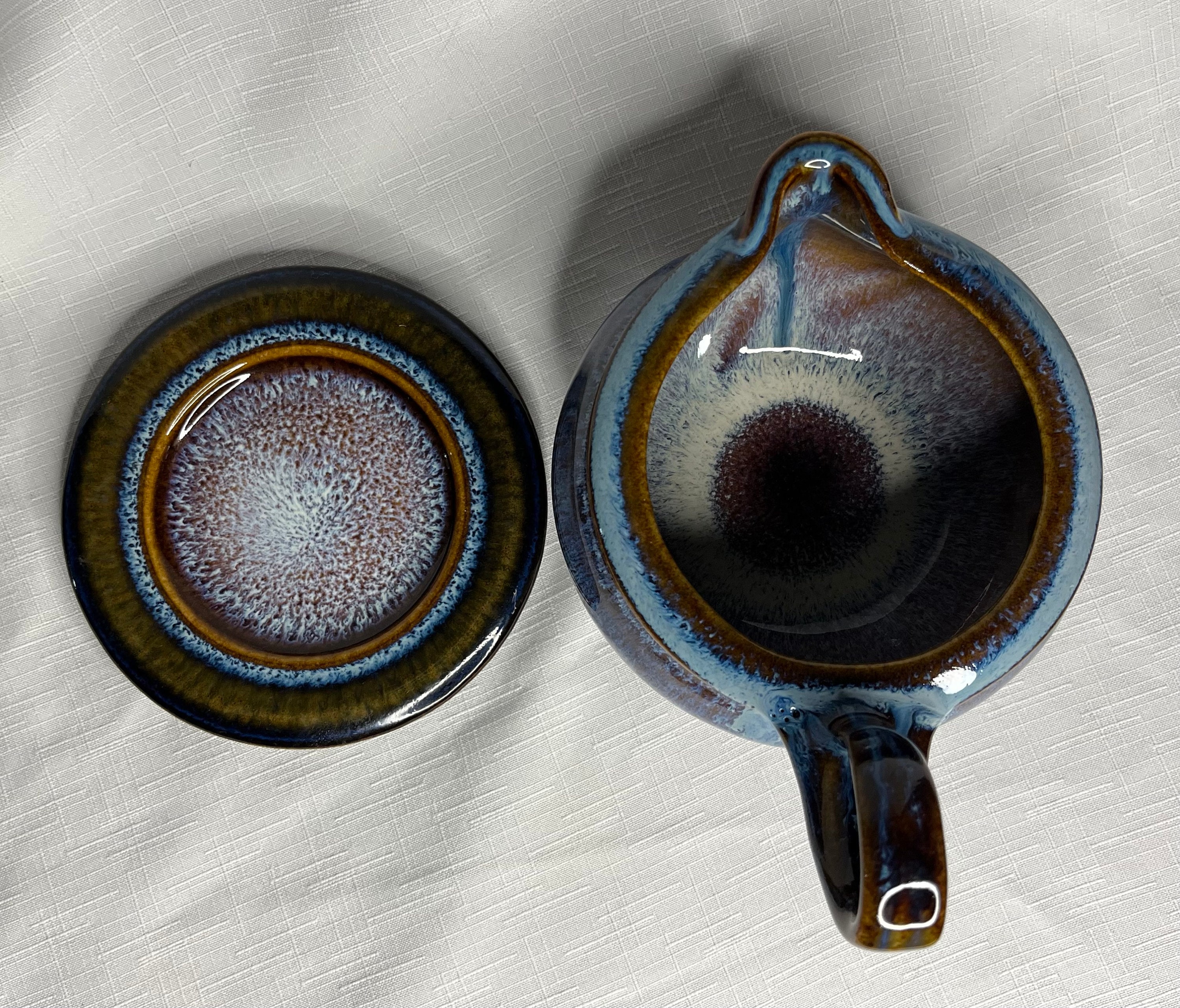 Bill Campbell Blue Glaze Drip Pottery Gravy Boat With Under Plate, Both ...