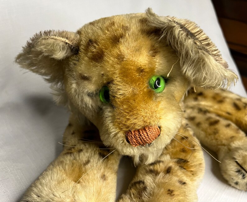 Vintage Steiff Reclining Leopard, Glass Eyes, Stitched Nose, Eyes Glow ...