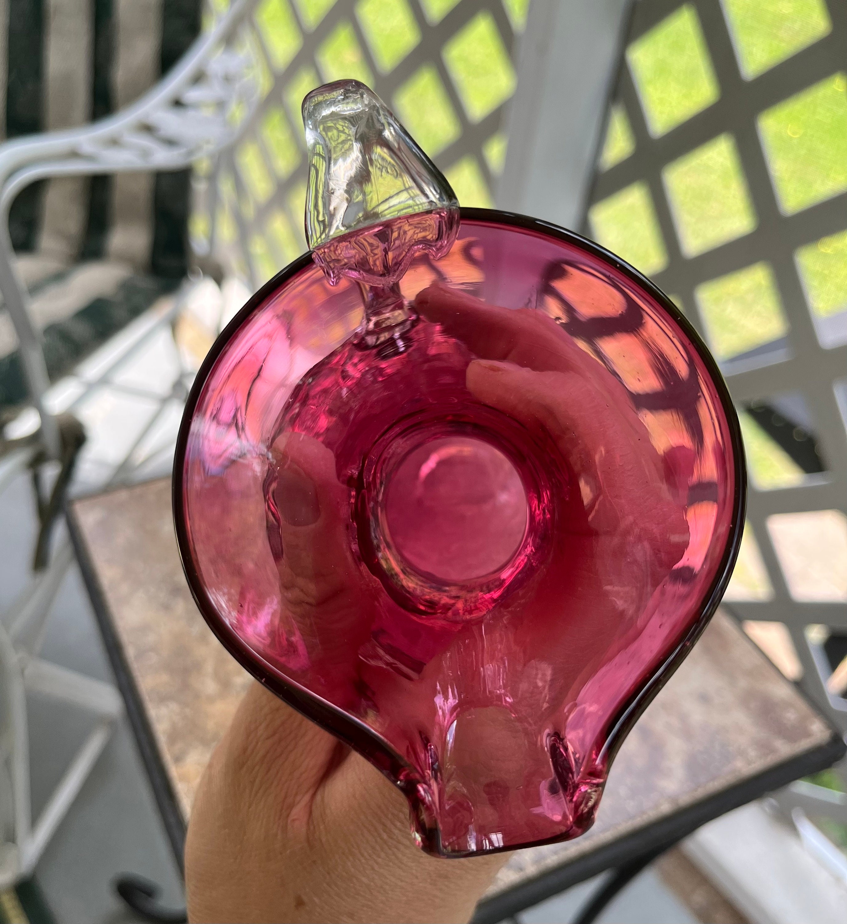 Handmade Cranberry Glass Pitcher Optic Pattern Clear Handle - Etsy