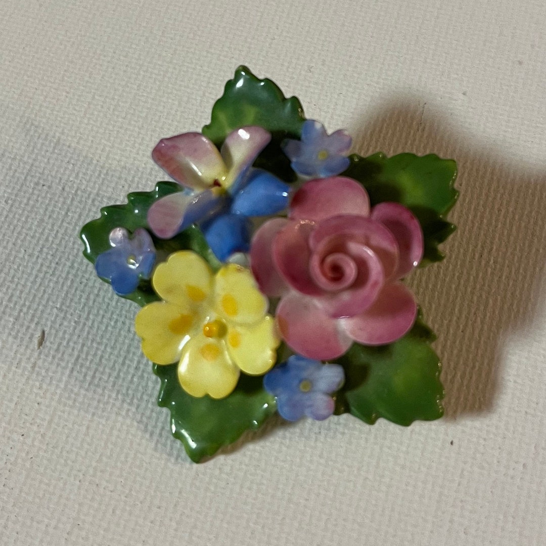 Staffordshire, Cara China, Flower Brooch - Etsy