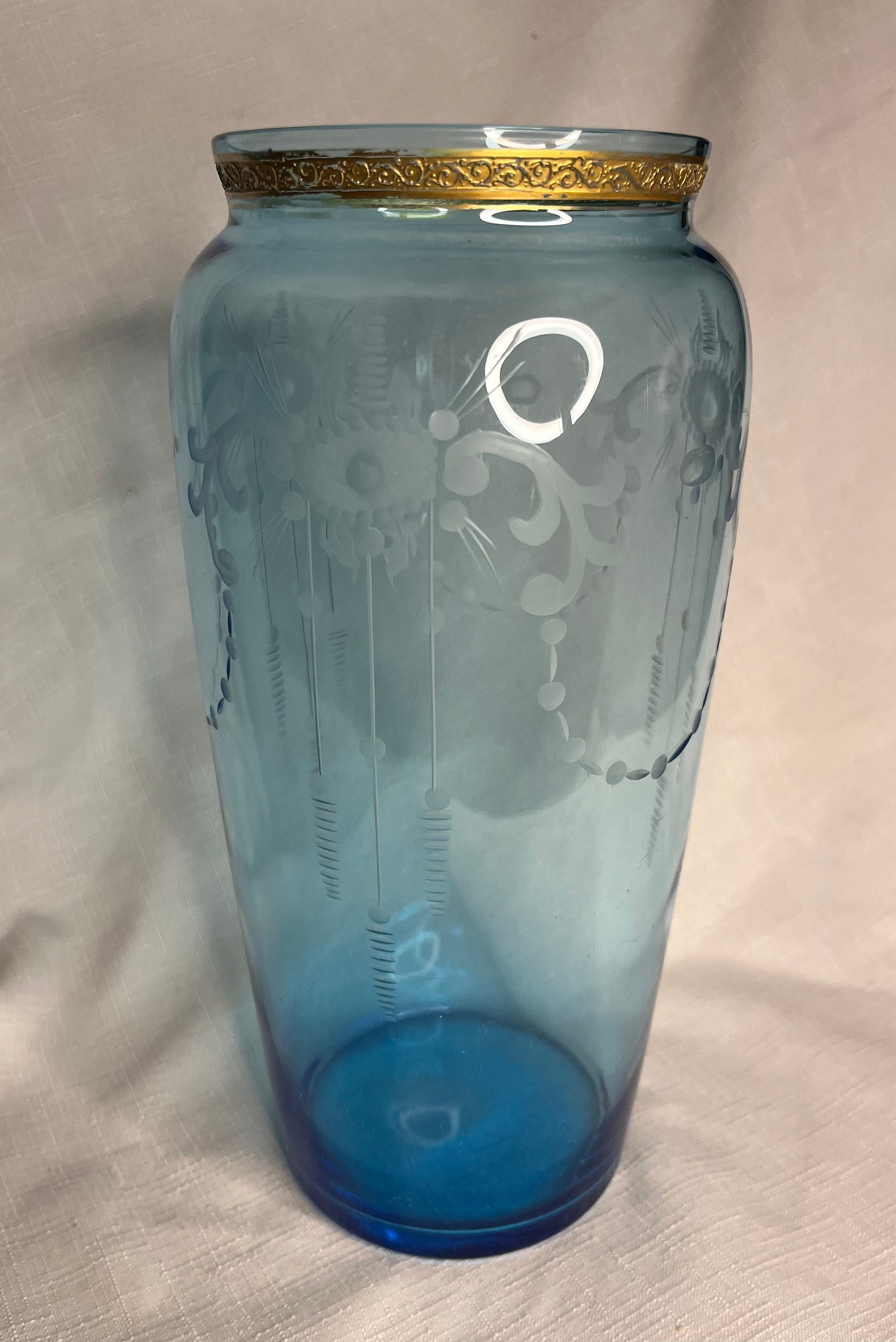 Stunning Vintage Hawkes Glass Vase, Cornflower Blue, Gilded, Wheelcut ...