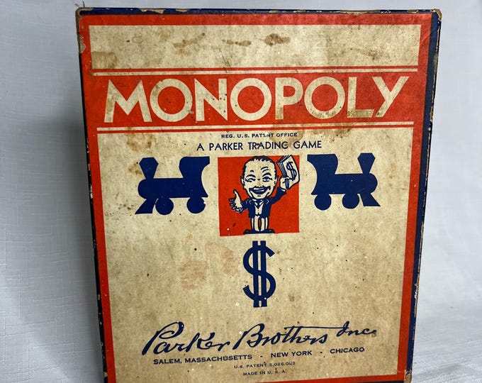 Vintage 1930s Era Monopoly Game Box, Cards, and Wooden Pieces, NO BOARD ...