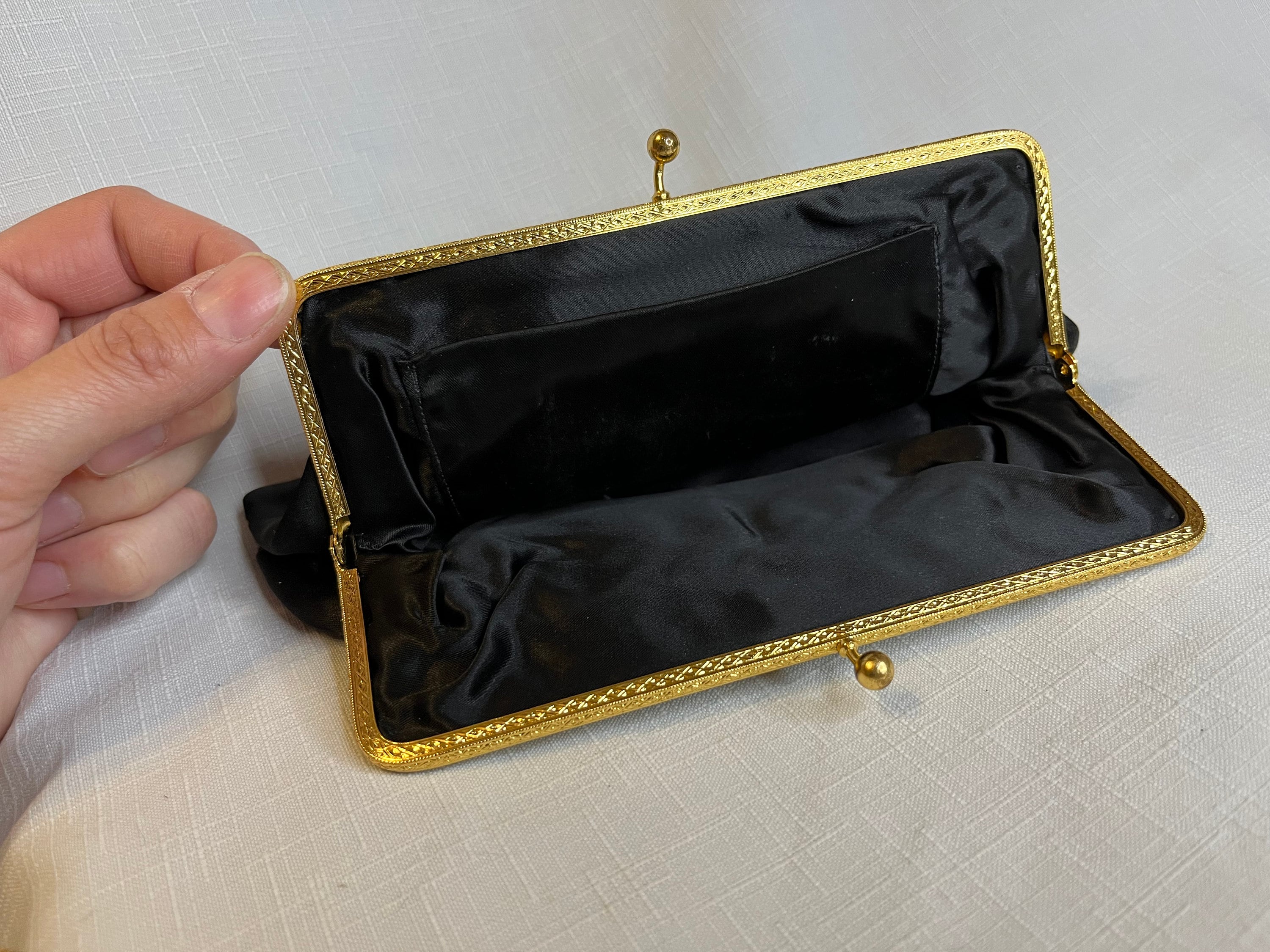 Vintage Petit Point Floral Clutch, Black and Gold, Satin - Etsy