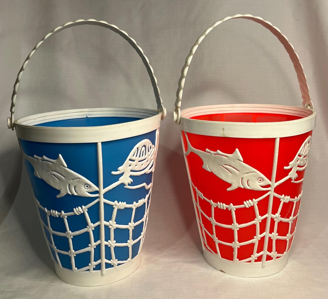Vintage Vera Toys Pixie Sand Buckets (2), Beach Themed, Sealife, Red ...