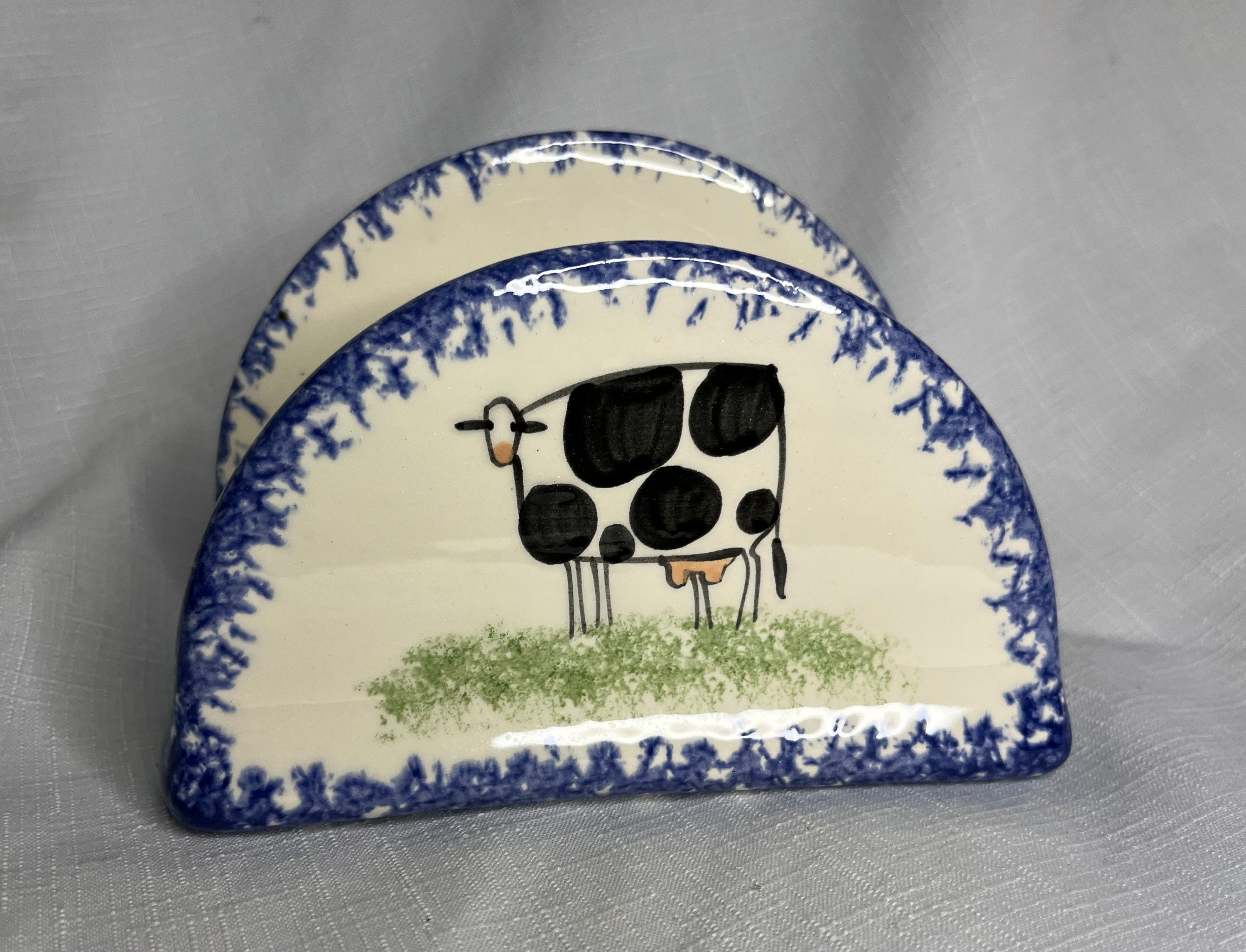 Vintage Molly Dallas Blue Spatterware Cow Napkin Holder - Etsy