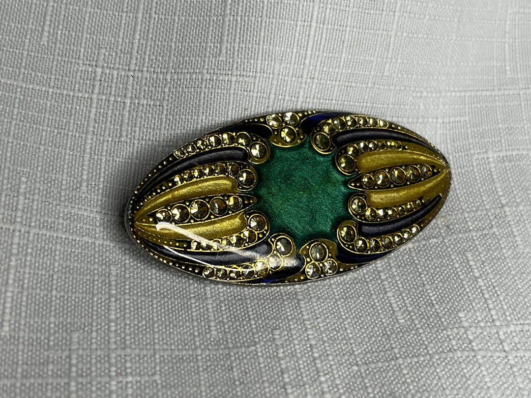 Vintage Art Deco Style Brooch, Rhinestones, Trombone Clasp, Push Pull ...