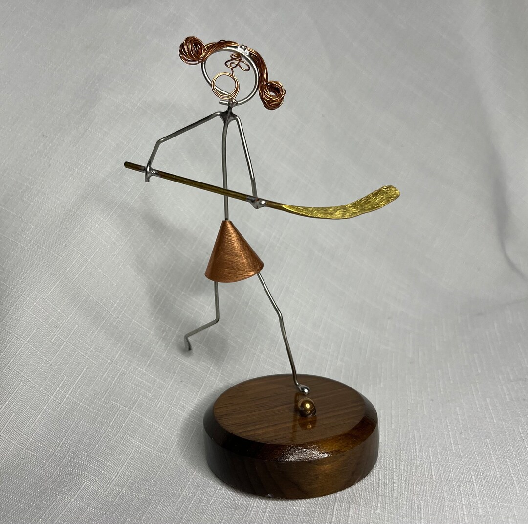 Vintage Don Rea Designs Wire Sculpture, Field Hockey, Girl, Copper Wire ...