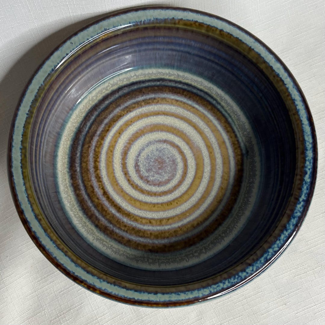 Vintage Bill Campbell Pottery Blue Drip Glaze Swirl Bowl, Signed - Etsy