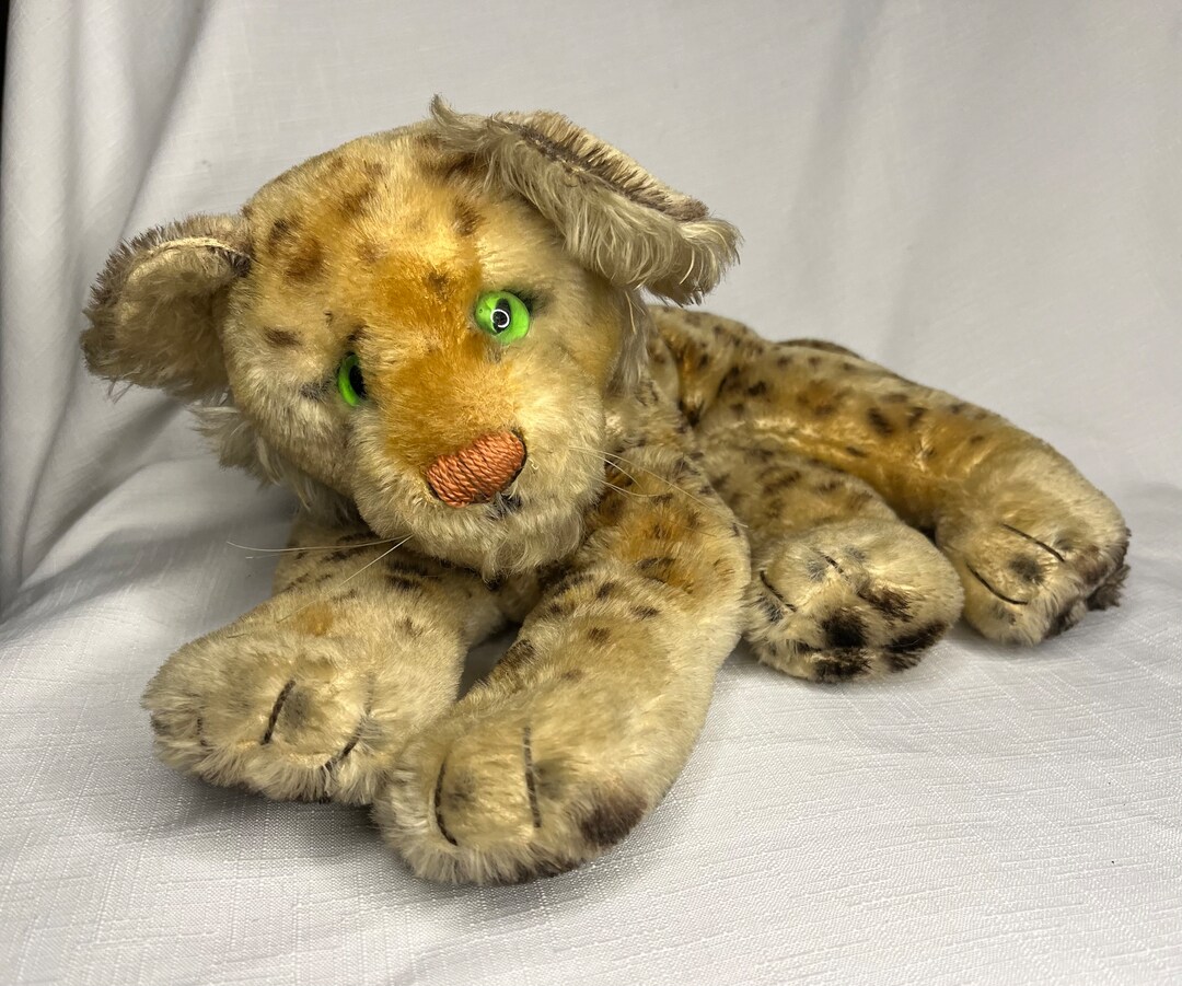 Vintage Steiff Reclining Leopard, Glass Eyes, Stitched Nose, Eyes Glow ...