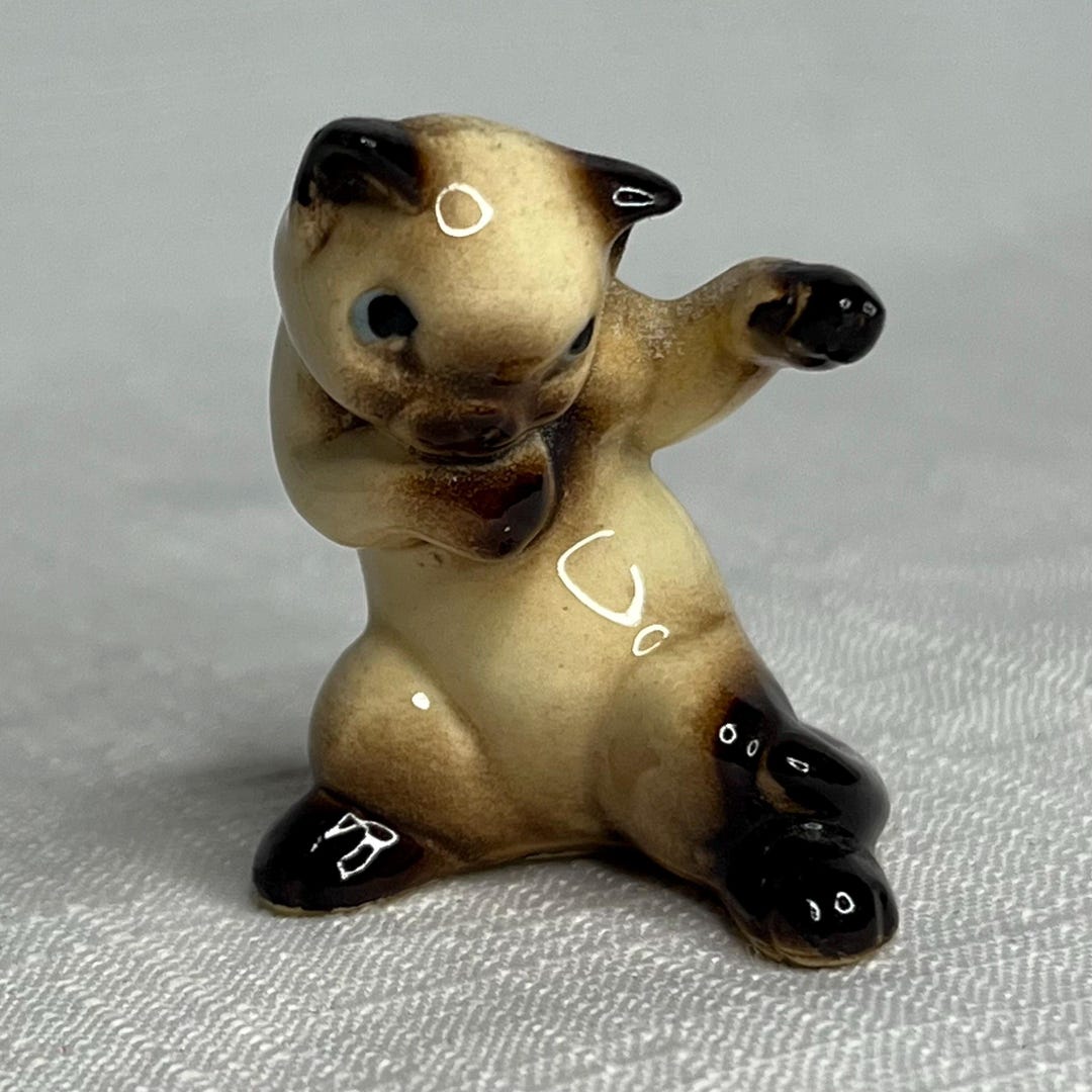 Vintage Hagen Renaker Boxing Siamese Cat Ceramic Figurine, Miniature ...