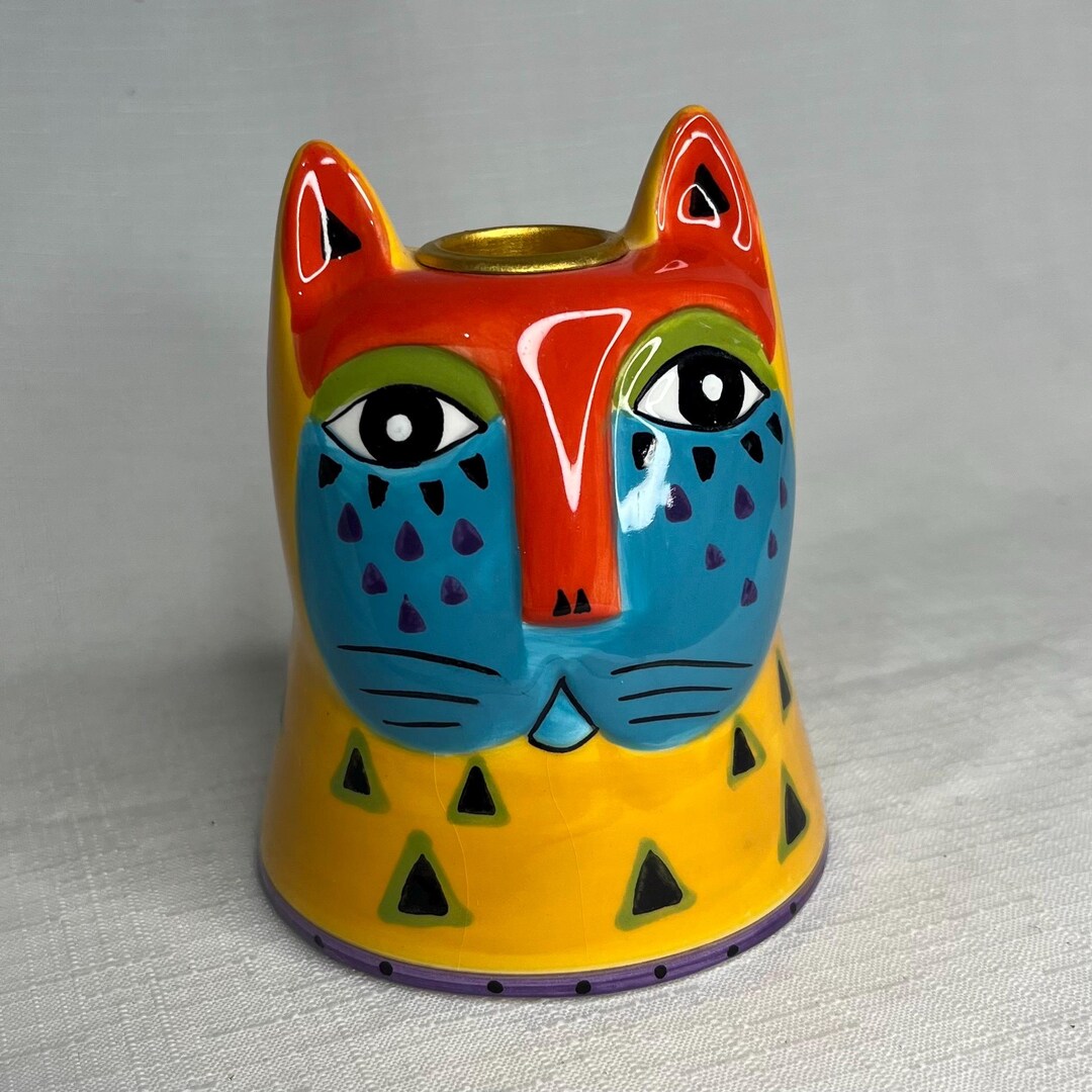 Vintage Laura Burch Colorful Cat Candleholder, Ganz - Etsy