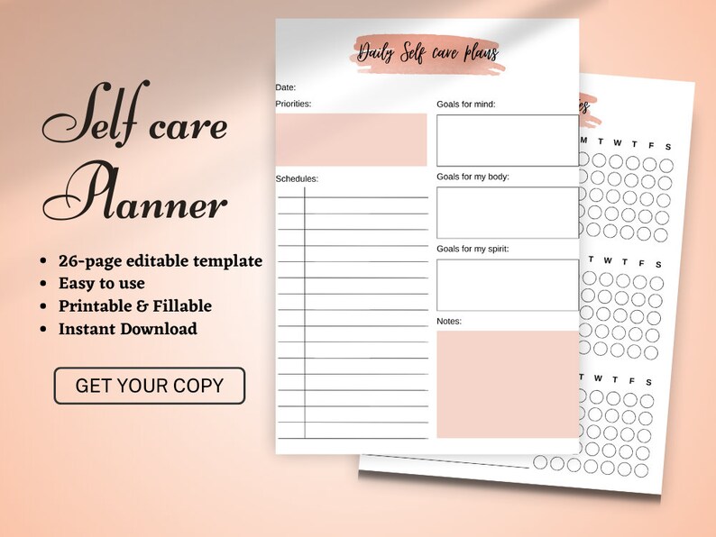 Self Care Bundle, Self-care Templates, Self Care Journal, Self Care ...