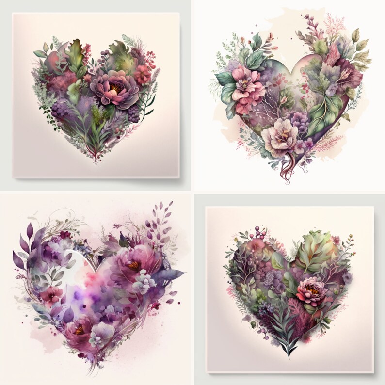 Watercolor Floral Heart Clipart Bundle Vol.2 10 Pngs for Sublimation ...