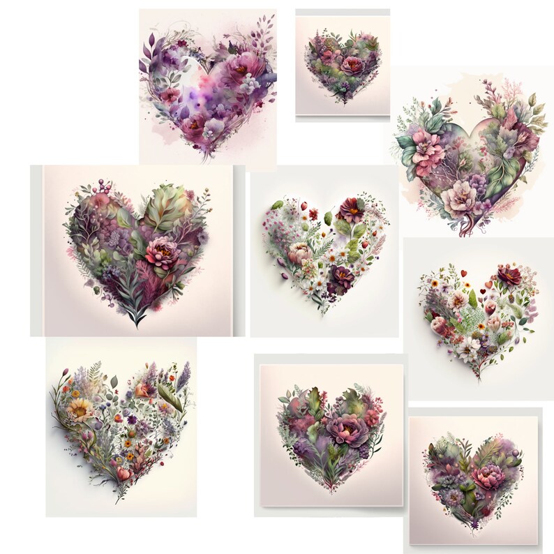 Watercolor Floral Heart Clipart Bundle Vol.2 10 Pngs for Sublimation ...
