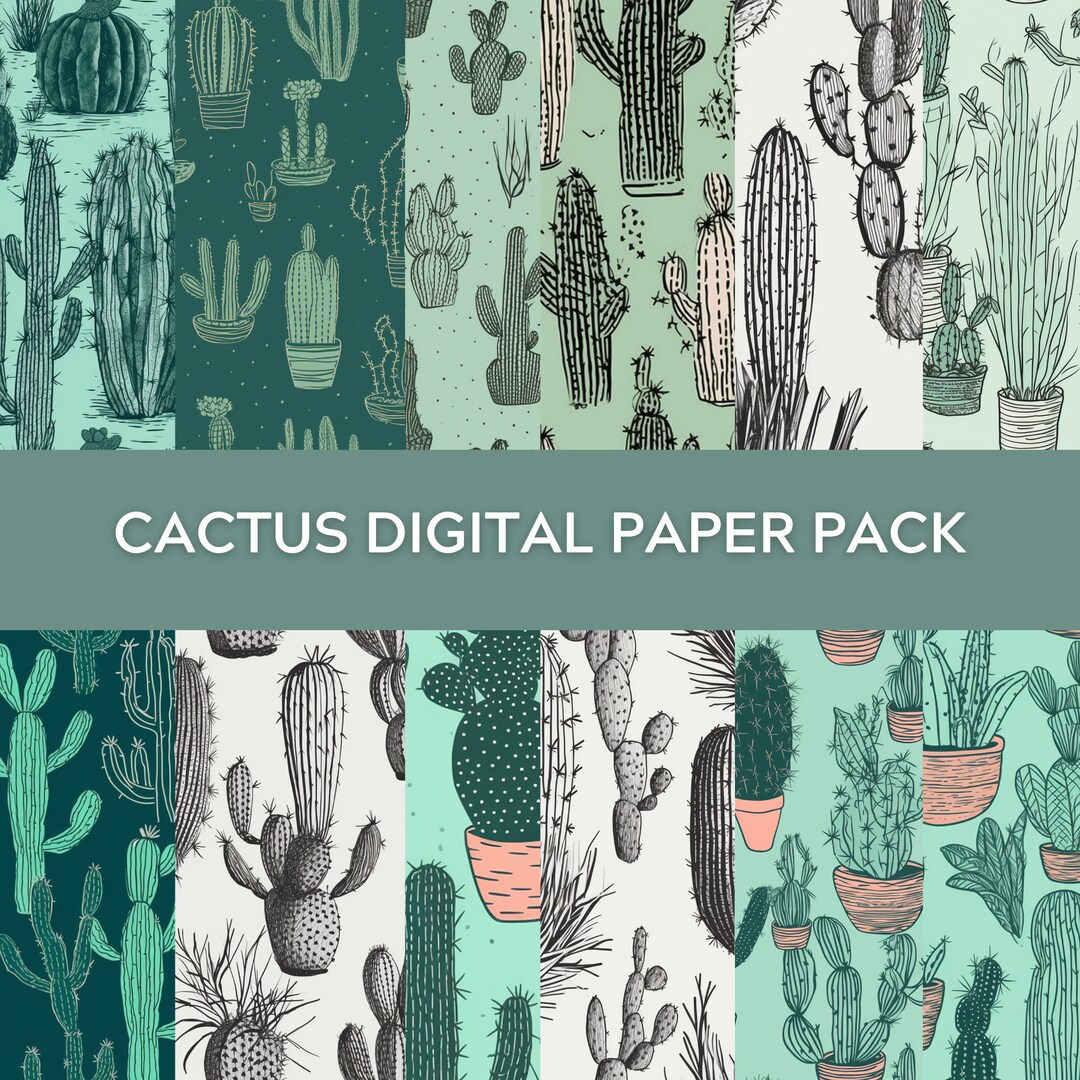 Cactus Digital Paper Pack, Cute Cactus Digital Paper, Cactus Journal ...