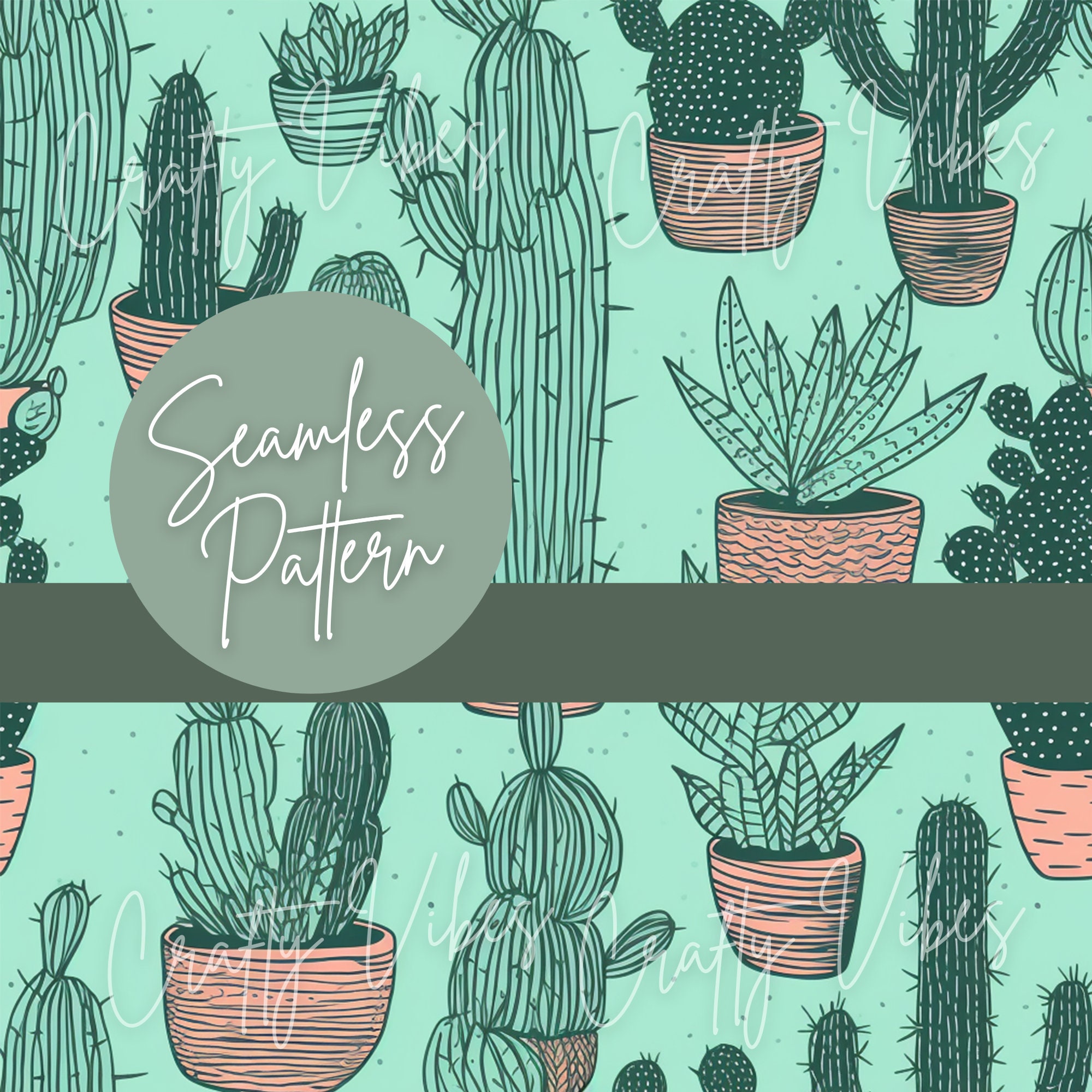 Cactus Plants Seamless Pattern PNG, JPEG, Digital Paper, Printable ...