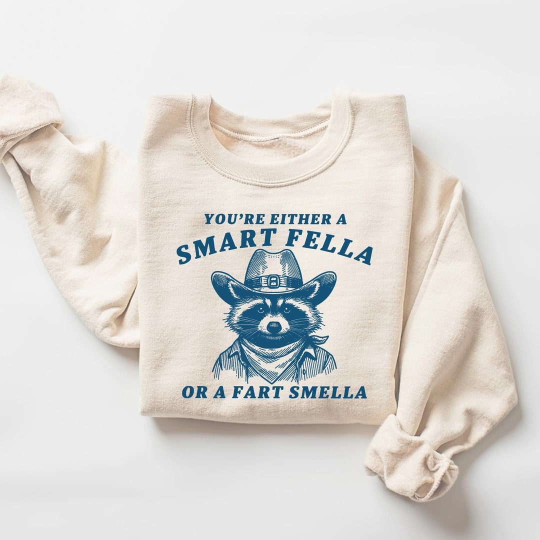 You're Either A Smart Fella or A Fart Fella Sweatshirt, Funny Raccoon ...