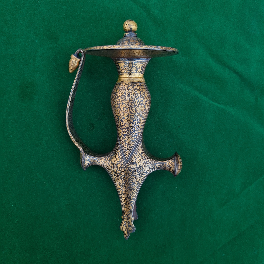 Vtg Iron Mughal Indian Sikh Rajput Sword Shamshir Gold Damascened Hilt ...