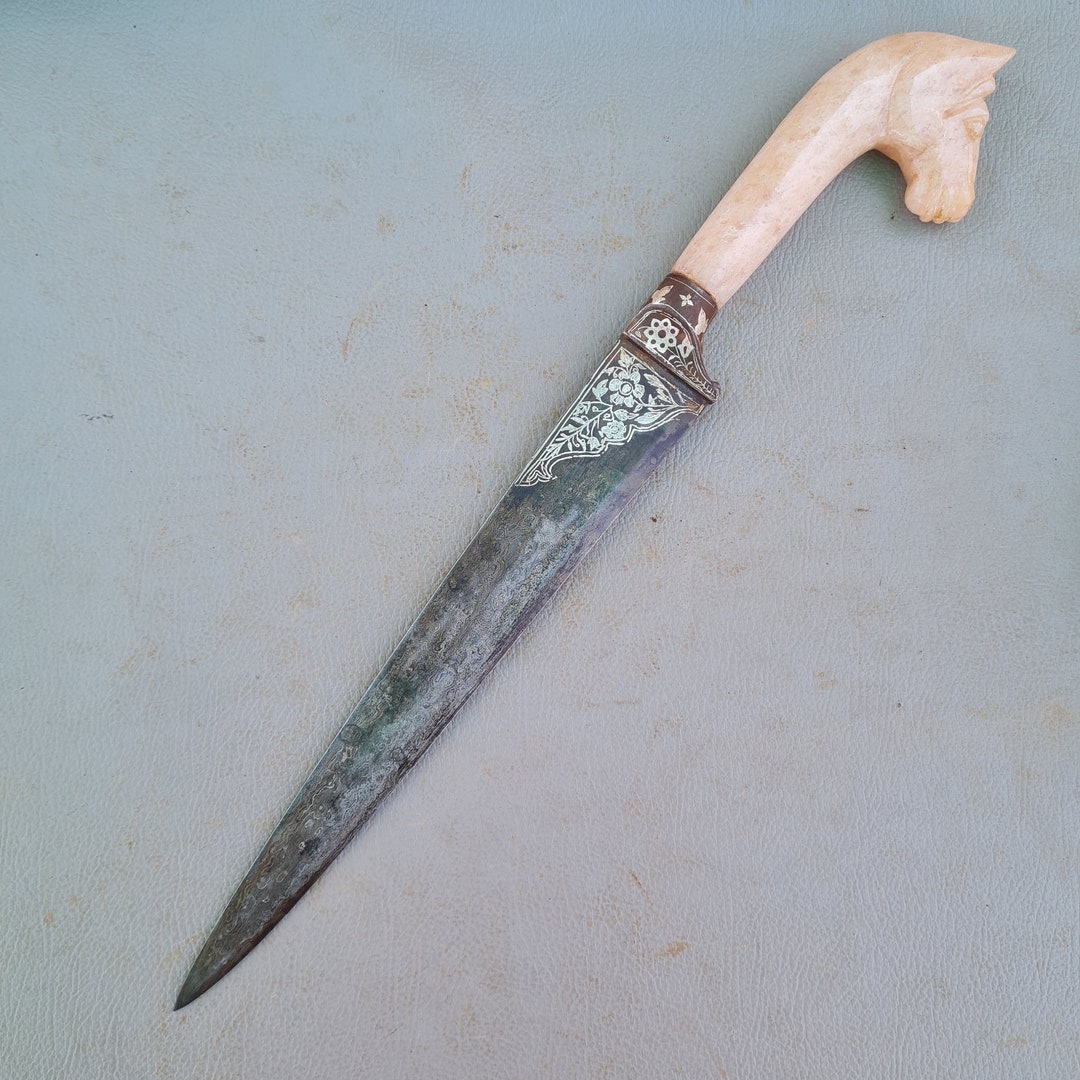Vtg Mughal Islamic Indian Pink Jade Horse Damascus Kard Knife 15.6 - Etsy