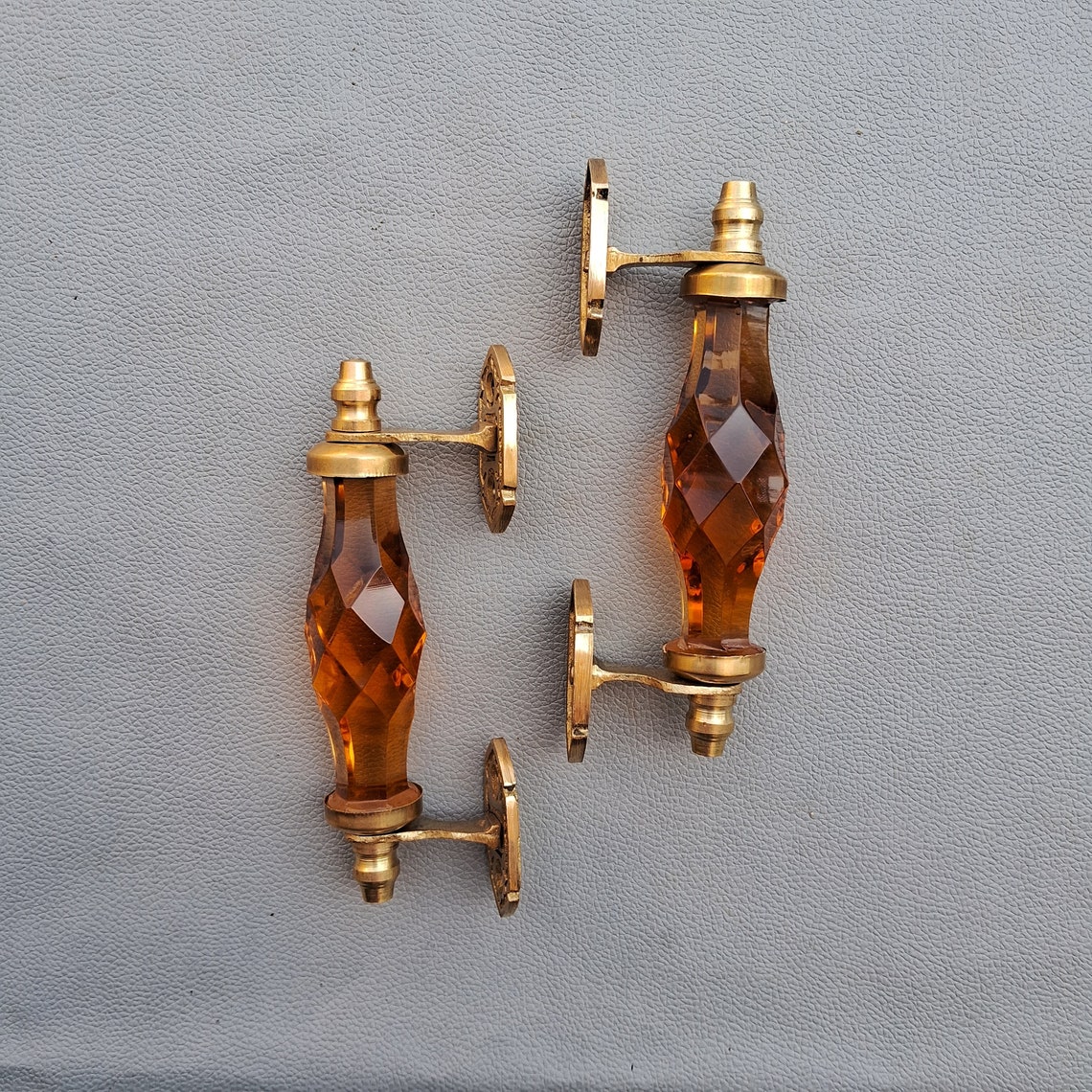 VTG Victorian Handmade Brass N Glass Amber Honey Art Decor Door Handle ...