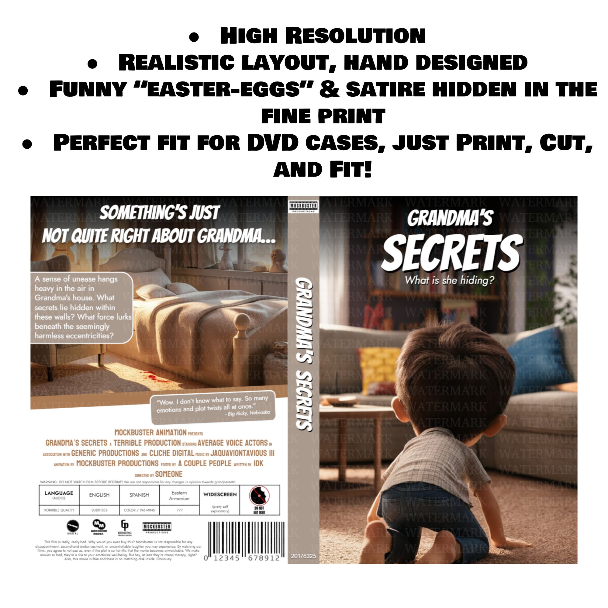 Prank DVD grandma's Secrets Fake Movie Funny Gag Gift DIY Digital ...