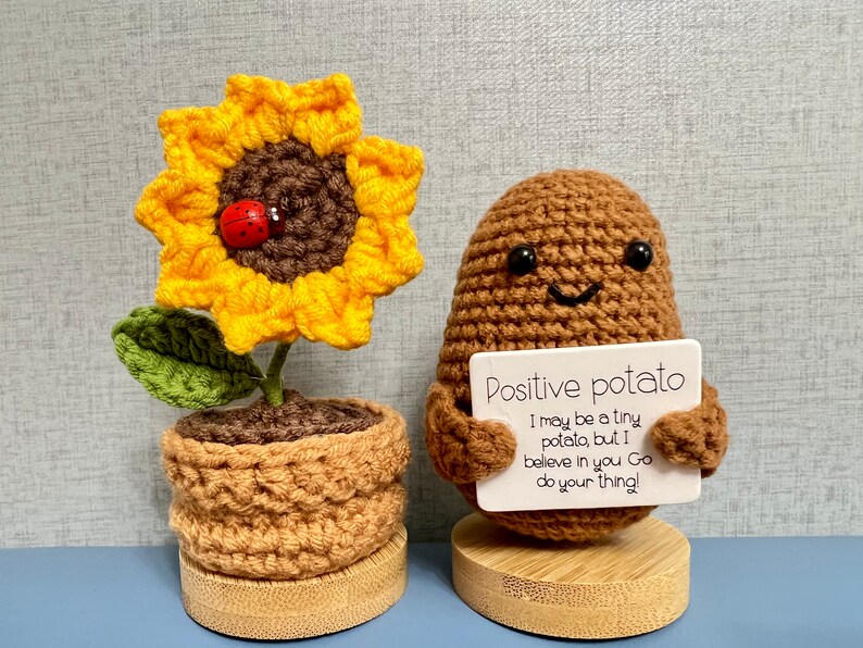Crochet Positive Potato With Knitted Flowers Pot-handmade - Etsy