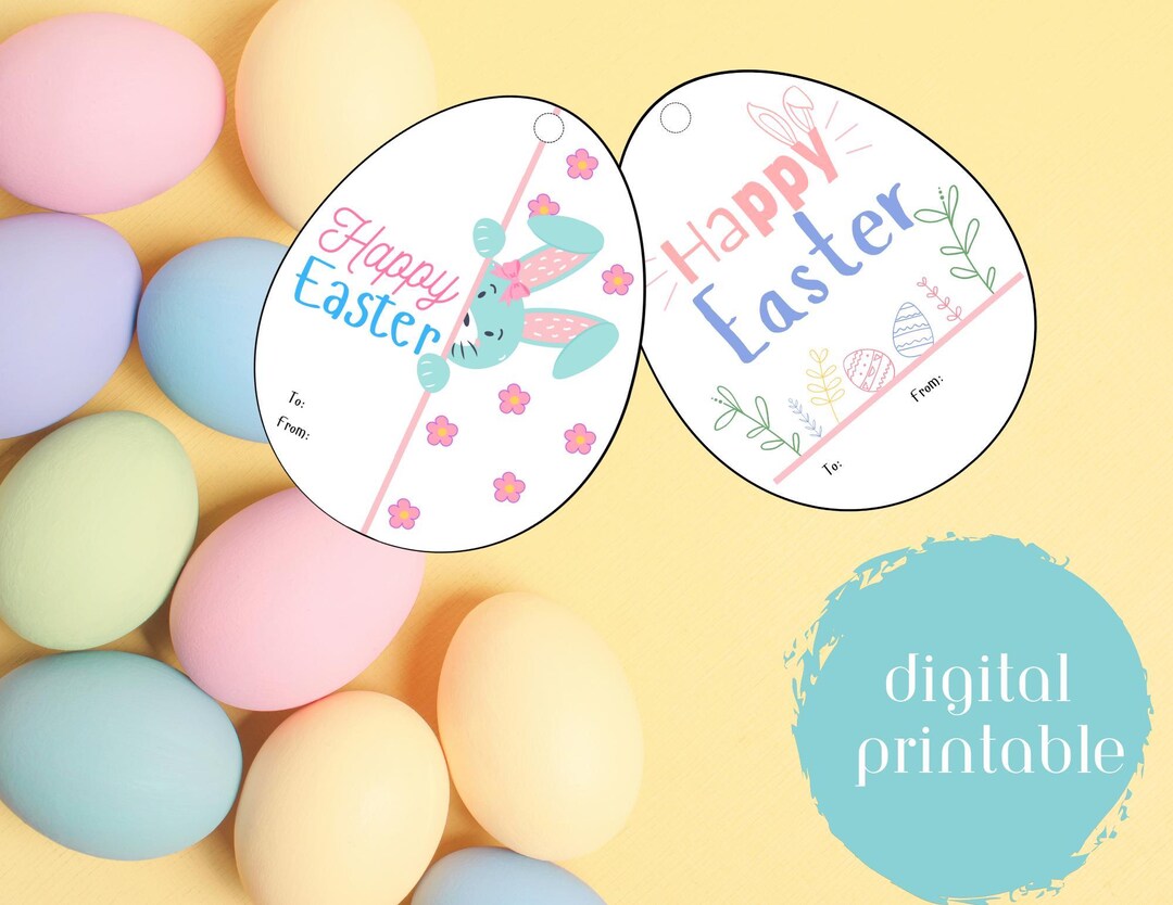 Easter Gift Tags Printable | Cute Egg Shaped Bunny Tags | Happy Easter ...