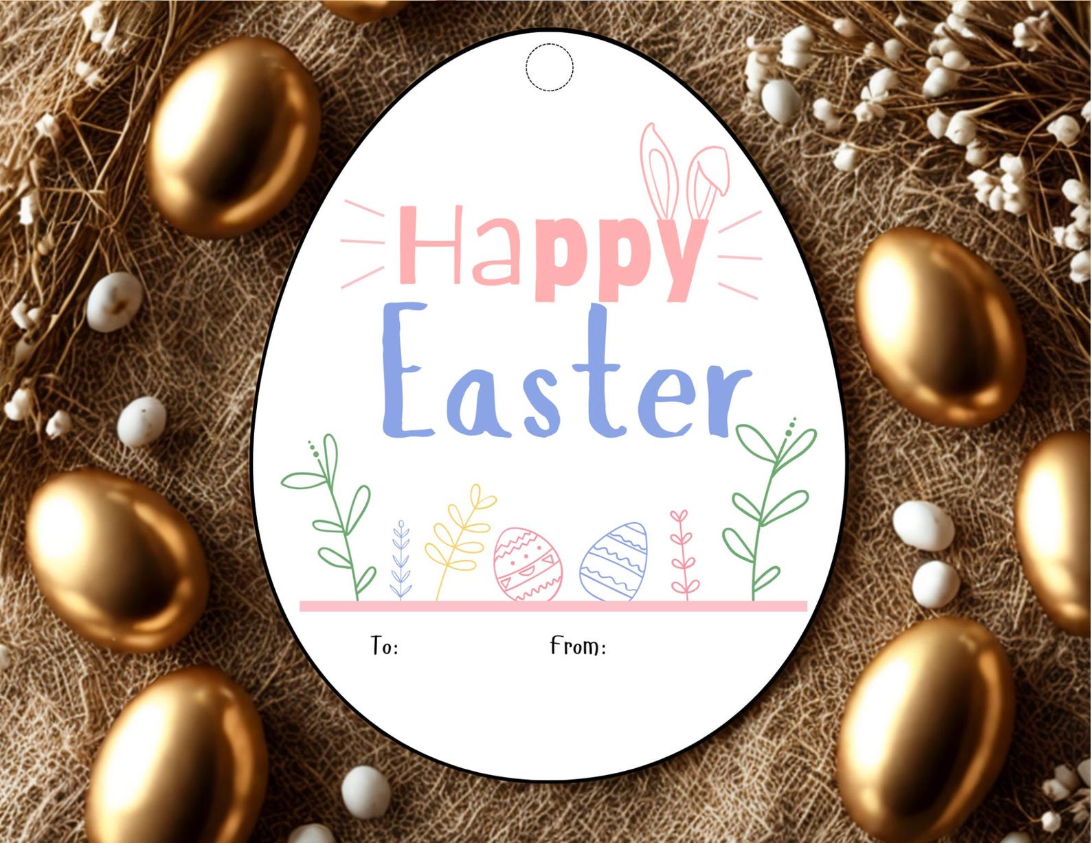 Easter Gift Tags Printable | Cute Egg Shaped Bunny Tags | Happy Easter ...