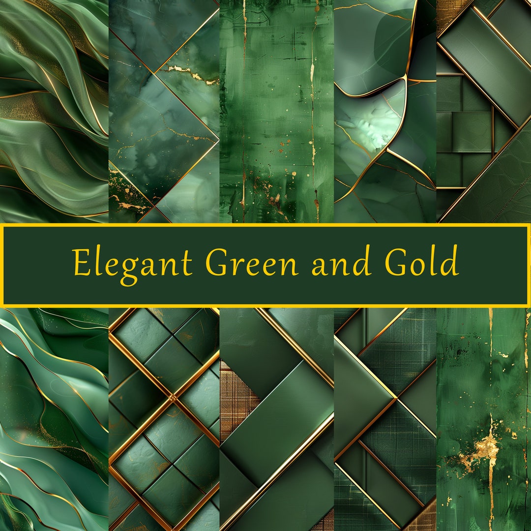 SEAMLESS Elegant Green and Gold Digital Papers - Etsy