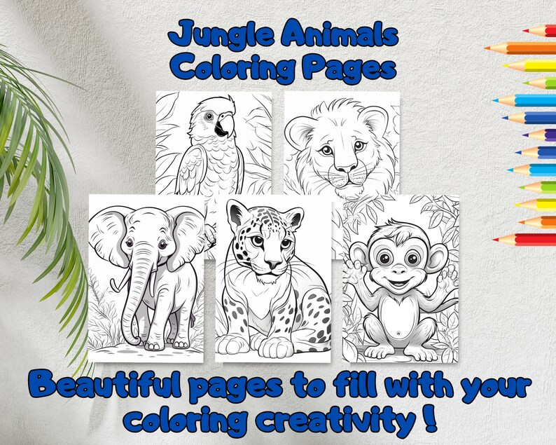 40 Cute Jungle Animals Themed Coloring Book Pages for Kids - Etsy México
