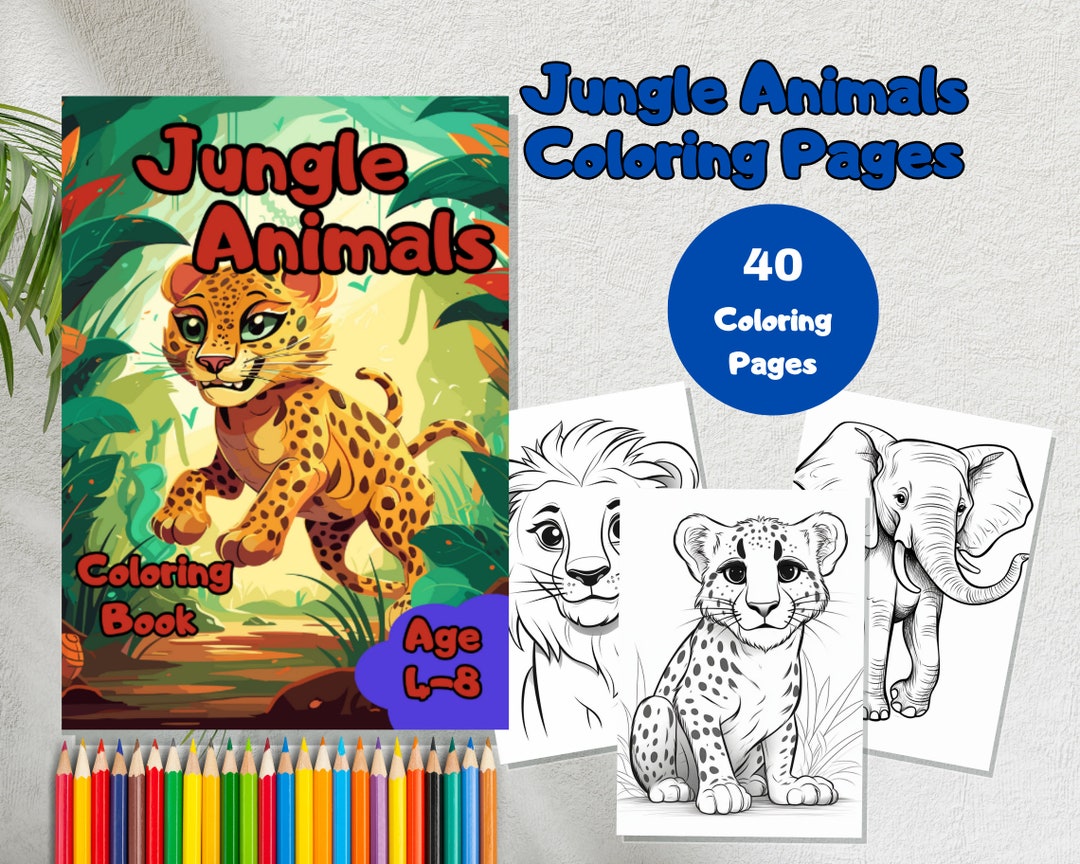 40 Cute Jungle Animals Themed Coloring Book Pages for Kids - Etsy México
