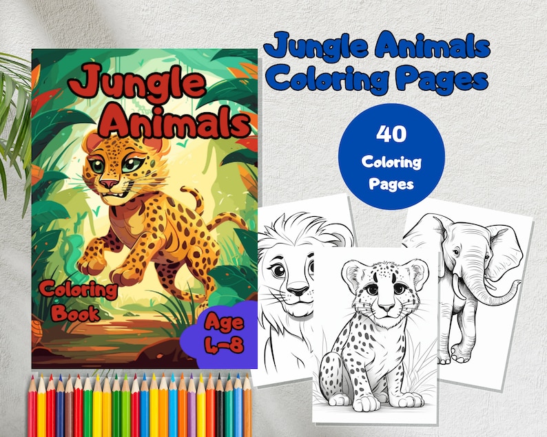 40 Cute Jungle Animals Themed Coloring Book Pages for Kids - Etsy México