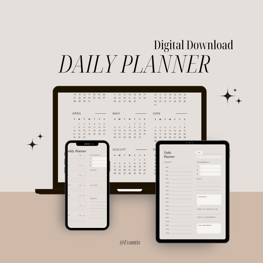 Daily & Weekly Digital Planner With Calendar. Digital Download Easy ...