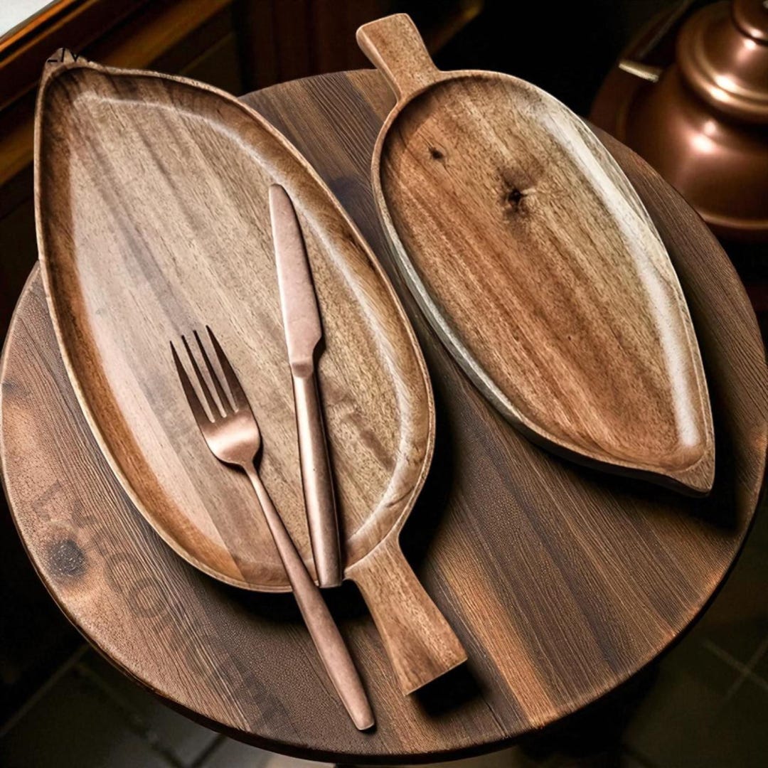 Handmade Wooden Leaf Shaped Serving Tray | Waterproof Decorative Coffee ...