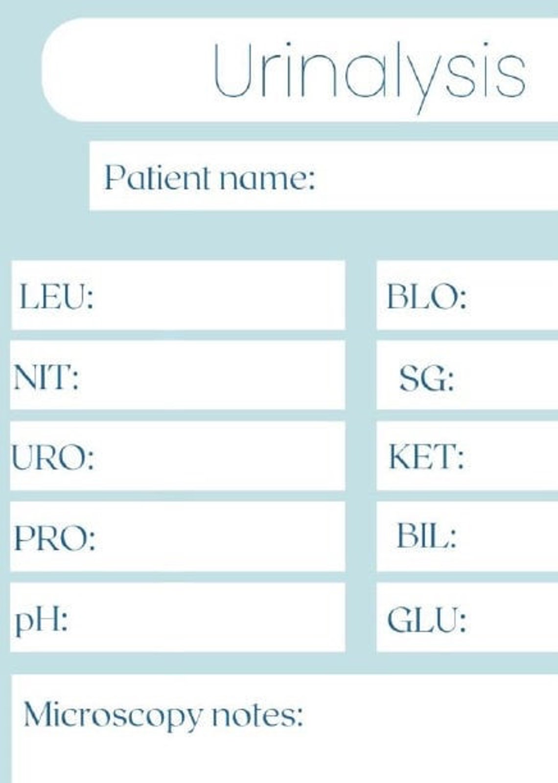 Printable Urinalysis Sheet Download - Etsy