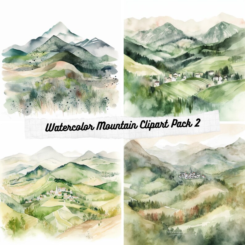 Watercolor Mountain Clipart Nature Bundle Landscape - Etsy