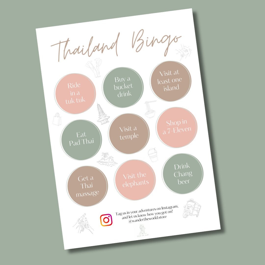 THAILAND BINGO CARD | City Travel Bingo | Printable Travel Gift | Gift ...