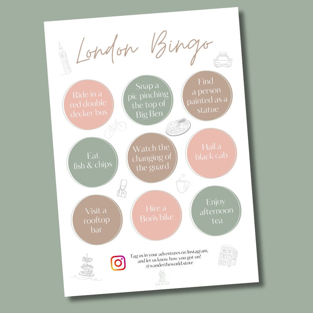 LONDON BINGO CARD | City Travel Bingo | Printable Travel Gift | Gift ...