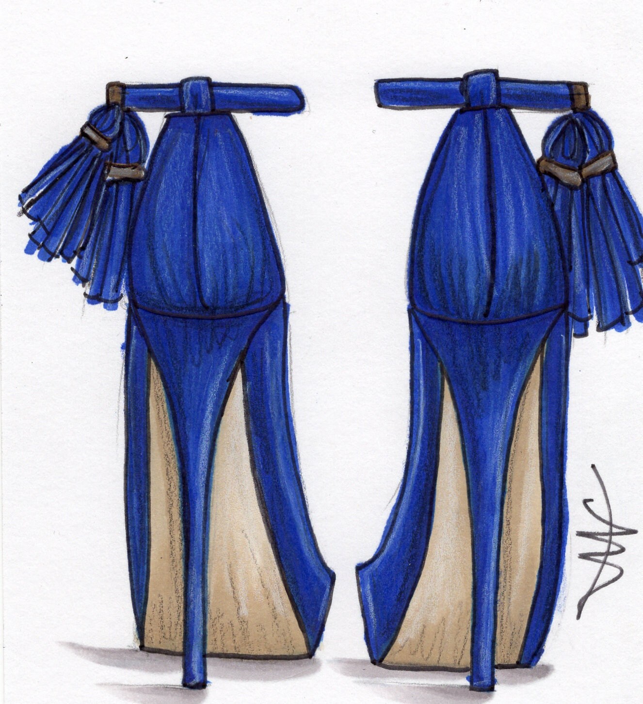 COBALT - Blue High Heel Fashion Illustration Print - Etsy
