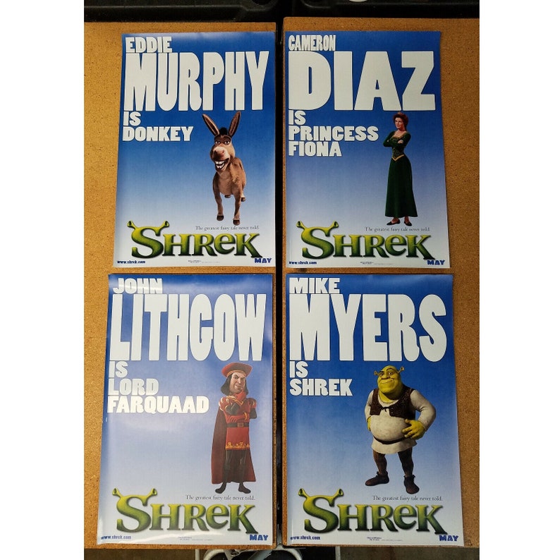 Shrek Set of 4 (11" X 17" Ea) Window Cling Static Stickers (movie ...