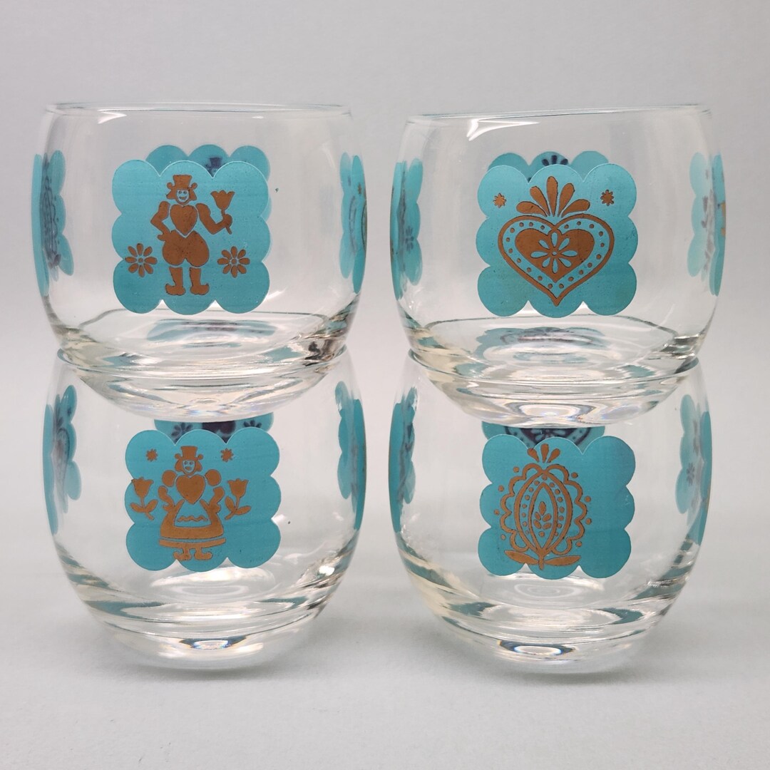 Vintage Federal Glass Pennsylvania Dutch Amish Roly Poly Rocks Glasses ...