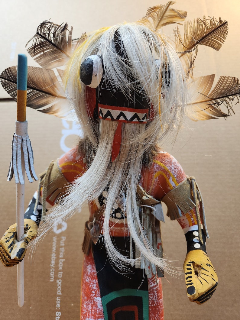 Black Ogre Warrior Wood Carved Hand Painted Hopi Katsina Doll (16" + 2 ...