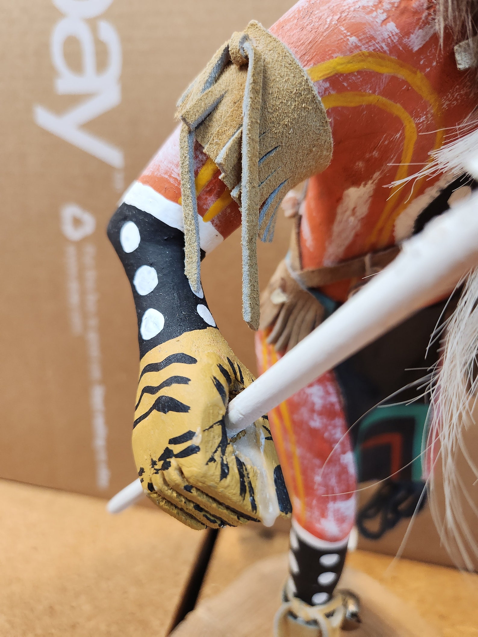 Black Ogre Warrior Wood Carved Hand Painted Hopi Katsina Doll (16" + 2 ...