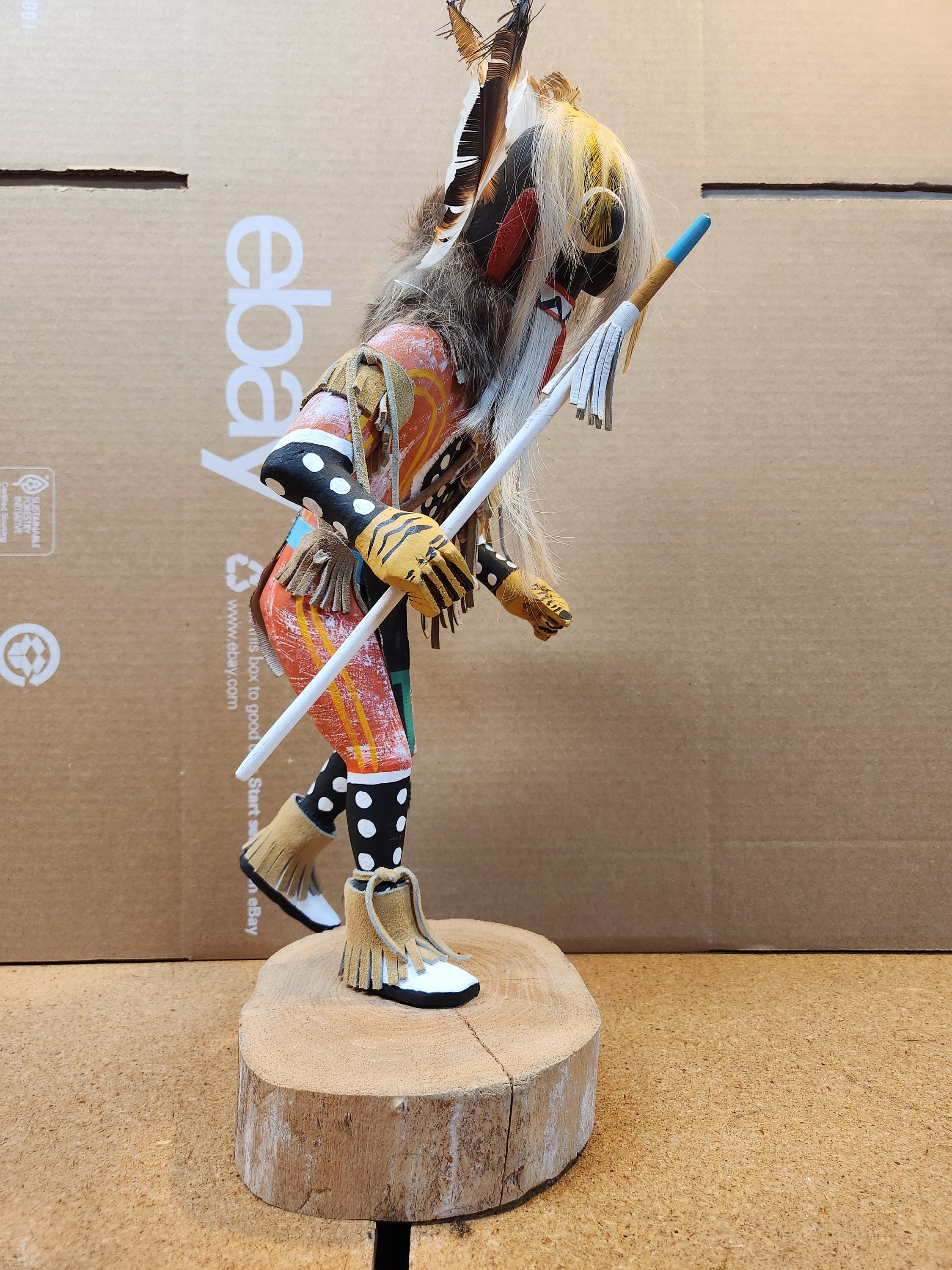 Black Ogre Warrior Wood Carved Hand Painted Hopi Katsina Doll (16" + 2 ...